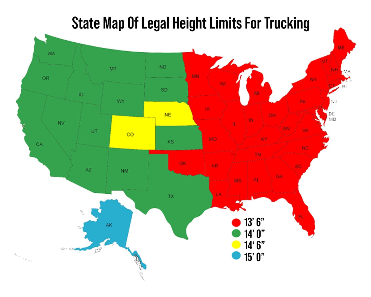 State Map of Legal Height Limits for Trucking – US Decals