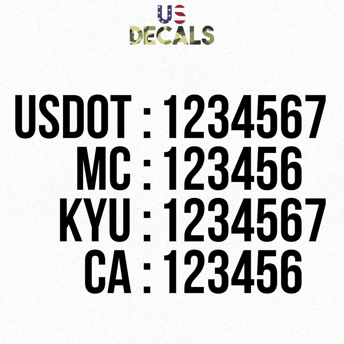 Center Aligned USDOT, MC, KYU, CA, VIN, GVW Cab Set Truck Decal Sticke ...