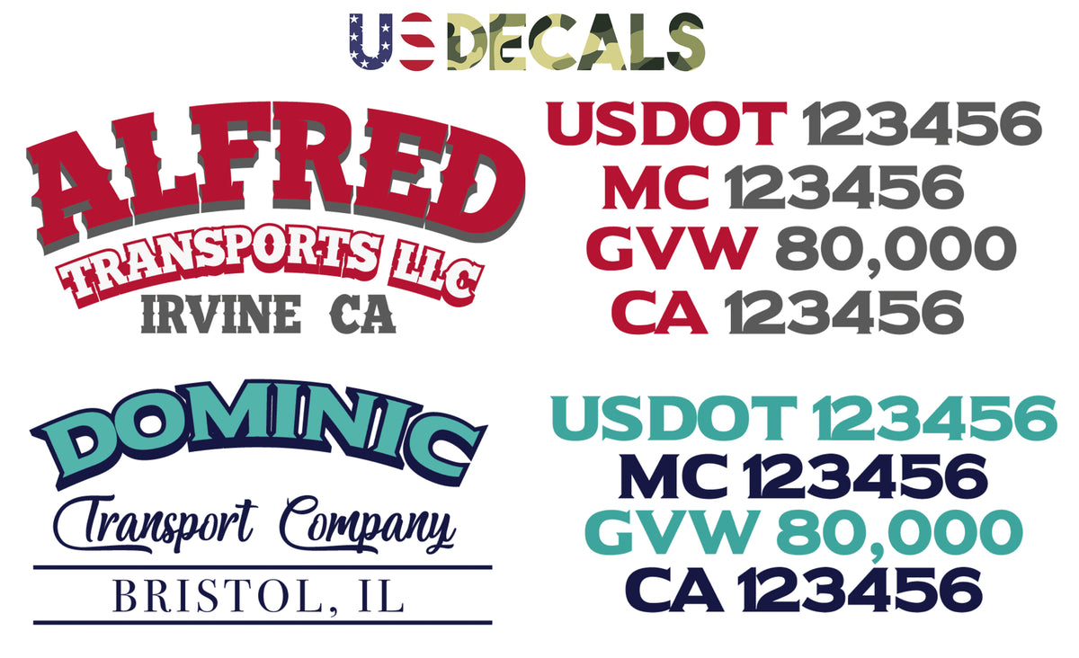 Truck Door Logo Lettering + USDOT Regulation Numbers Sticker Decal (US ...